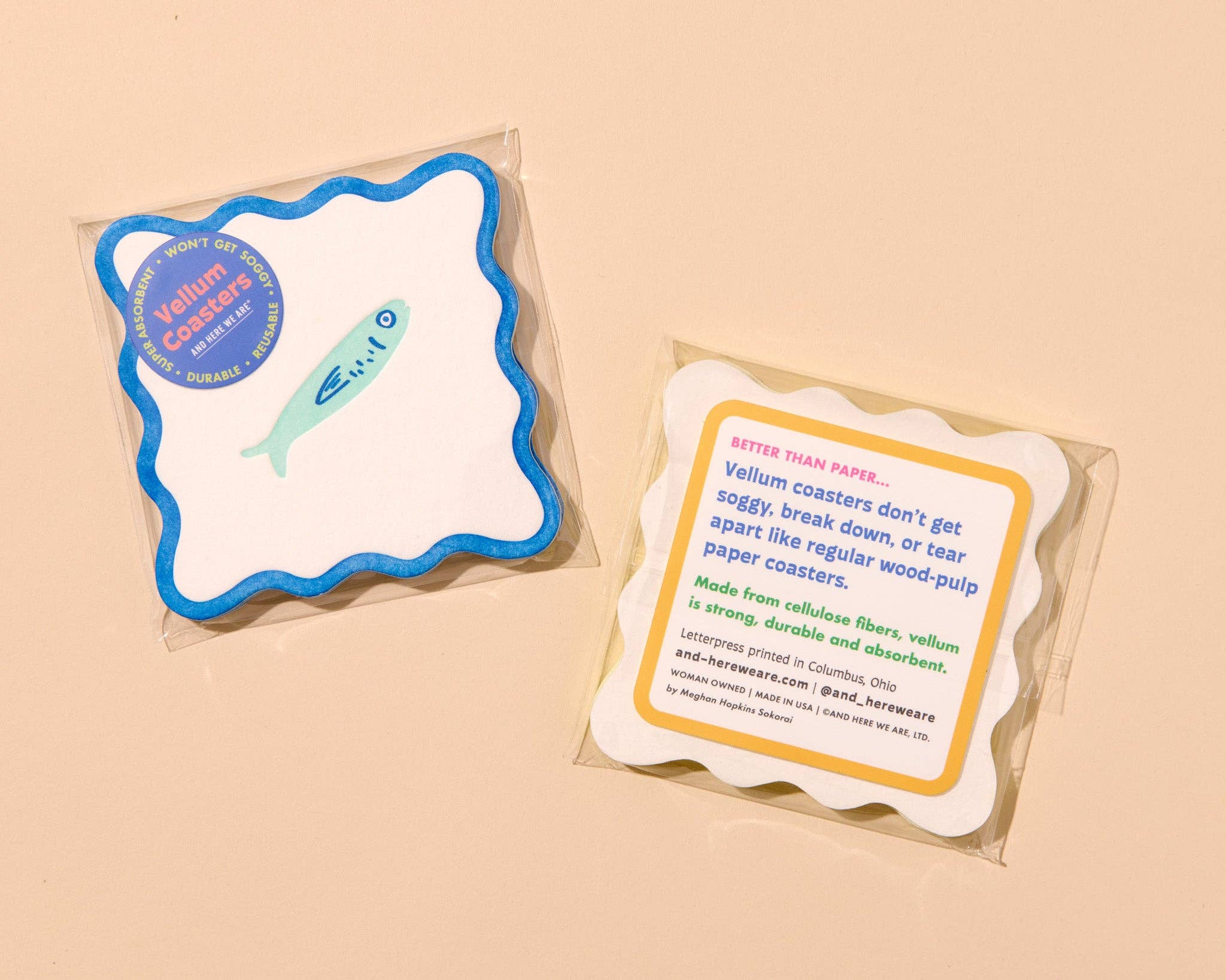 {And Here We Are} Crudite Letterpress Vellum Coasters :: Sardine :: Se ...